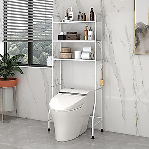 JSB 3 Tier Metal Bathroom Storage Rack Over The Toilet Storage Shelves Multifunctional Bathroom Organizer Finishing Shelf, Space Saver Bathroom Shelf with Toilet Paper Rack (White, 3 Tier)