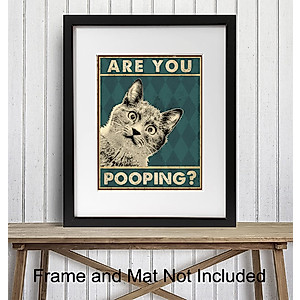 Funny Cat Bathroom Decor - Bathroom Wall Decor - Guest Bathroom Wall Art Pictures for Women, Men, Kids - Modern Bath Accessories - Cute Restroom Sign - Powder Room Decorations - Butt Napkins Poster