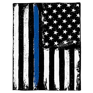 Cozy Warm Lightweight Throw Blankets, Soft Reversible Flannel Fleece Bed Throw Retro Glory Thin Blue Line American Flag Luxury Fuzzy Blankets for Adults/Girls/Kids/Boys/Dogs/Couch, 40"W x 50"L