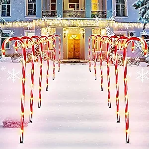 12 Pcs 36 Inch Giant Christmas Candy Cane Pathway Markers Lights, LED Outdoor Decorations, Extra Large Yard Pathway Stake Lights for Lawn Garden Driveway Walkway Xmas Decor