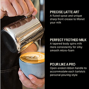 Fellow Eddy Steaming Pitcher - Milk Frother Pitcher with Fluted Spout, Premium Barista Tools for Precision Latte Art, 18/8 Stainless Steel, Polished, 18oz Jug