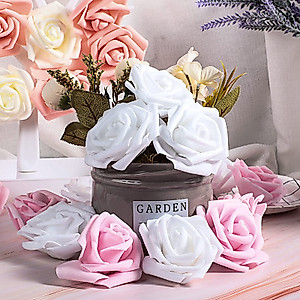 Chuangdi 140 Pieces Valentine's Day Artificial Foam Rose Head, 3 Inches Artificial Stemless Rose Flower Heads Without Stem for Weddings, Decor, DIY