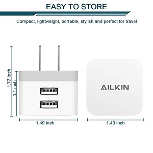 3Pack USB Wall Charger Plug, AILKIN 2.4A Dual Port USB Adapter Power Cube Fast Charging Station Box Base Replacement for iPhone 14 13 12 Pro Max SE 11 XR XS X/8, Samsung, Phones USB Charge Block-White