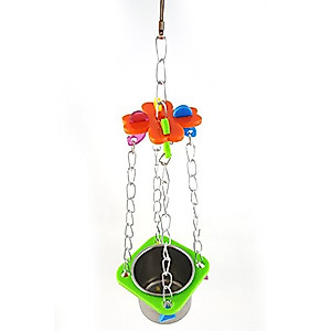 Pet Bird Food Feeding and Drinking Hanging Cup Stainless Steel Coop Hanger Cup and Cup Holder for Parrot Cage Budgie (Big)