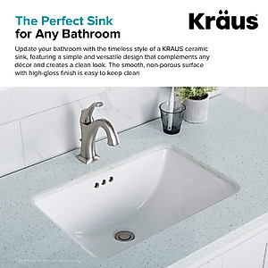 KRAUS Elavo 21-inch Rectangular Undermount White Porcelain Ceramic Bathroom Sink with Overflow, KCU-241