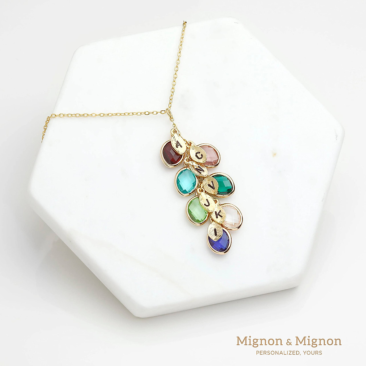 MignonandMignon Personalized Gifts for Mom Mothers Day Grandma Birthstone Initial Necklace Bridesmaid Family Jewelry - BSON-L-D