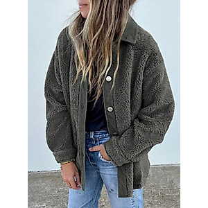 Dokotoo Womens Coat Long Sleeve Lightweight Buttons Sherpa Jackets Fleece Corduroy Winter Coats Fashion Plus Size Lapel Jacket for Women Outwear Grey XX-Large