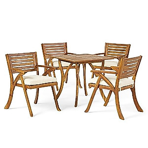 Christopher Knight Home Hermosa Acacia Wood Dining Set, 5-Pcs Set, Teak Finish