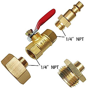 Lomodo Winterize Blowout Adapter Winterizing Tool with 1/4" Quick Connect Plug and 3/4" Garden Hose Threading, Brass Quick Fitting with Ball Valve for Blowing Out Water to Winterize Water Lines
