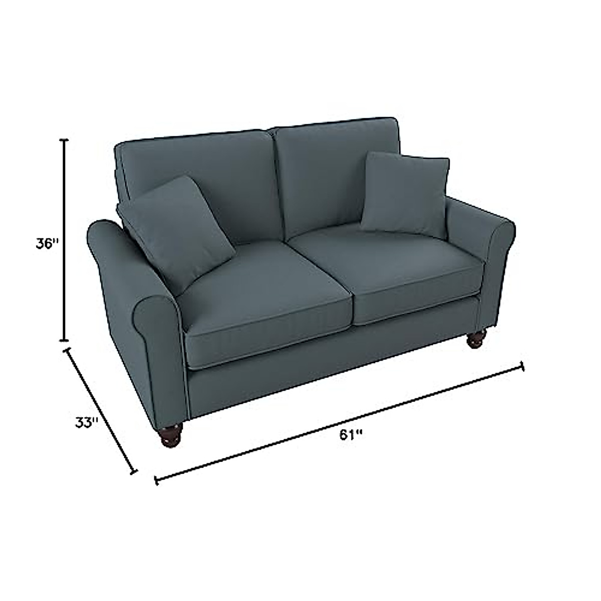 Bush Furniture Hudson 61-inch Stain-Resistant Contemporary Two Person Chair, Long Lasting Comfort Couch, Easy to Assemble Pet-Friendly Living Room Sofa to Lounge, 61W, Turkish Blue Herringbone