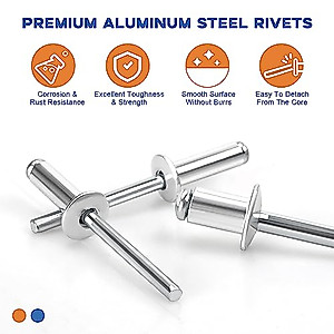 500pcs 14 Sizes Aluminum Blind Rivets, Pop Rivets Assortment Kit, Aluminum Grip and Carbon Steel Mandrel, Common Assorted Blind Rivets with Reinforced Divider & Labeled Case (Silver)
