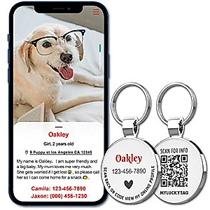 MYLUCKYTAG Personalized Pet ID Tags Dog Tags - QR Code ID Tags - Pet Online Profile - Send Pet Location Alert Email When Scanning