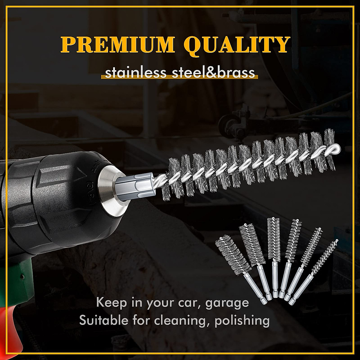 Bore Brush for Drill Wire Bore Brush Set Wire Cleaning Brush Set Stainless Steel Cleaning Brush for Power Drill Impact Driver(12 Pieces, Stainless Steel, Brass)