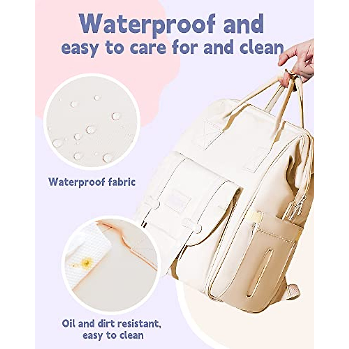 AUYRE Diaper Bag Backpack Nappy Changing Bags Waterproof Travel Backpack with USB Charging Port & Stroller Straps Baby Shower Gifts (Beige)