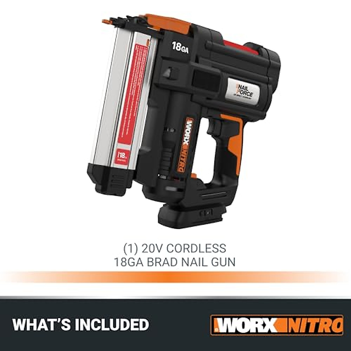 Worx Nitro 20V 18GA Brad Nailer Cordless Fires 80 Nails Per Minute, Cordless Nail Gun Anti-Ejection, Nail Gun Battery Powered Tool-Free Jam Release WX842L.9 Power Share – Tool only