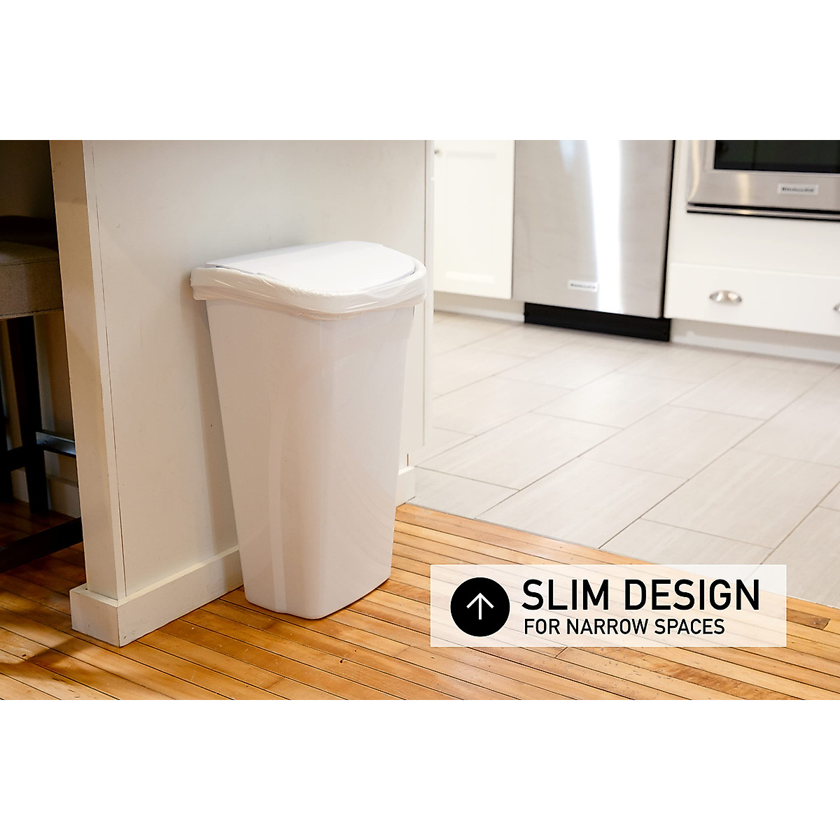 United Solutions 10 Gal/40 Qt Space-Efficient Kitchen Trash Can with Dual Swing Lid, (Pack of 2), Waste Basket Fits in Narrow Spaces and Perfect for Commercial Offices, Home Office, Dorm, White