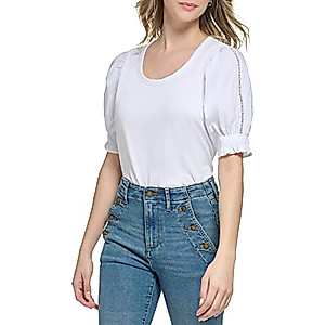 Karl Lagerfeld Paris Women's Soft Short Sleeve Everyday Fashion Sport Knit, White, Medium