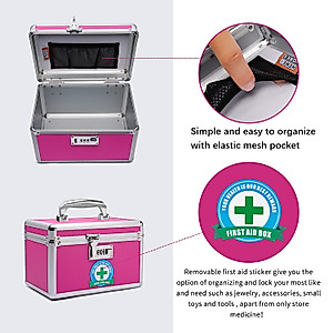 Combination Locking Medication Box with Portable Storage Case, 10.2''x 6.8''x 6.8'', Childproof Medicine Lock Organizer, Lockable Box for Documents & Valuables (Pink/Small)