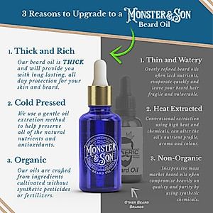 Monster&Son Premium 7-Item Organic Beard Kit - Beard Oil, Beard Balm, Beard Brush, Beard Comb, Scissors, Canvas Travel Bag - Male Grooming Kit in Gift Box - Great Mens Birthday Gift - Father's Day