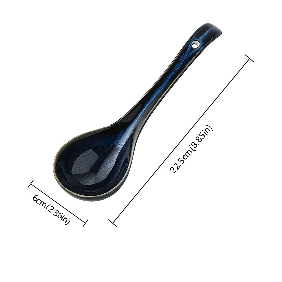 Spoons Silverware Large Soup Spoon Ceramic Spoon Long-handled Spoon Under Glaze Cake Dessert Spoon Suitable for Home Use Two-piece Spoon Set (Color : Black)