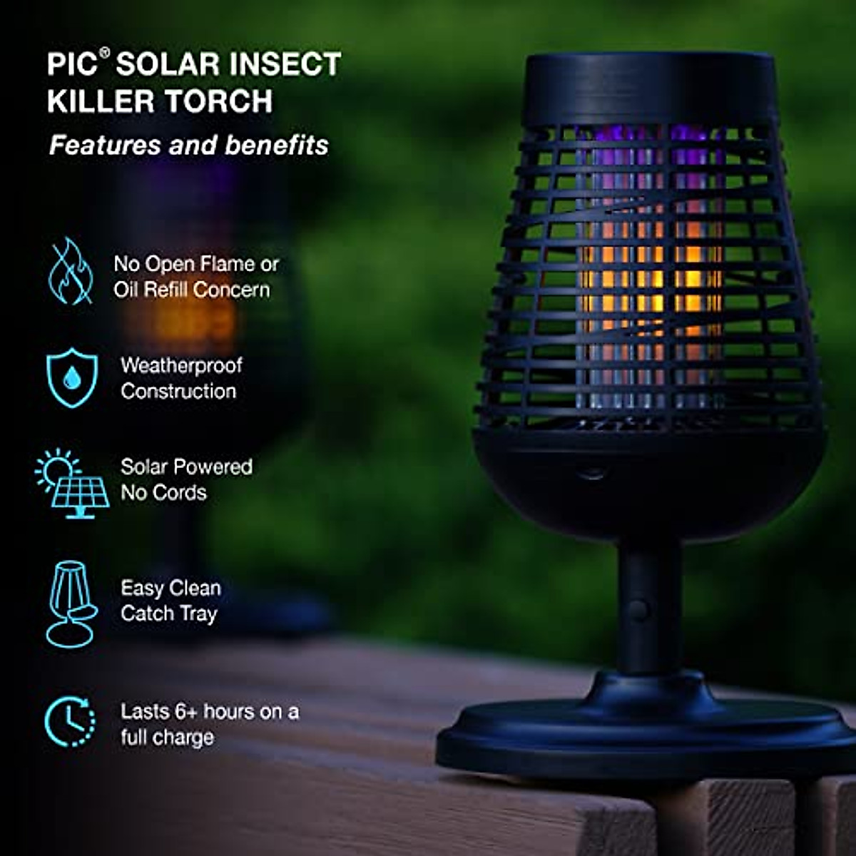 PIC Solar Insect Killer Torch (DFST), Bug Zapper and Accent Light, Solar Bug Zapper - Kills Bugs on Contact
