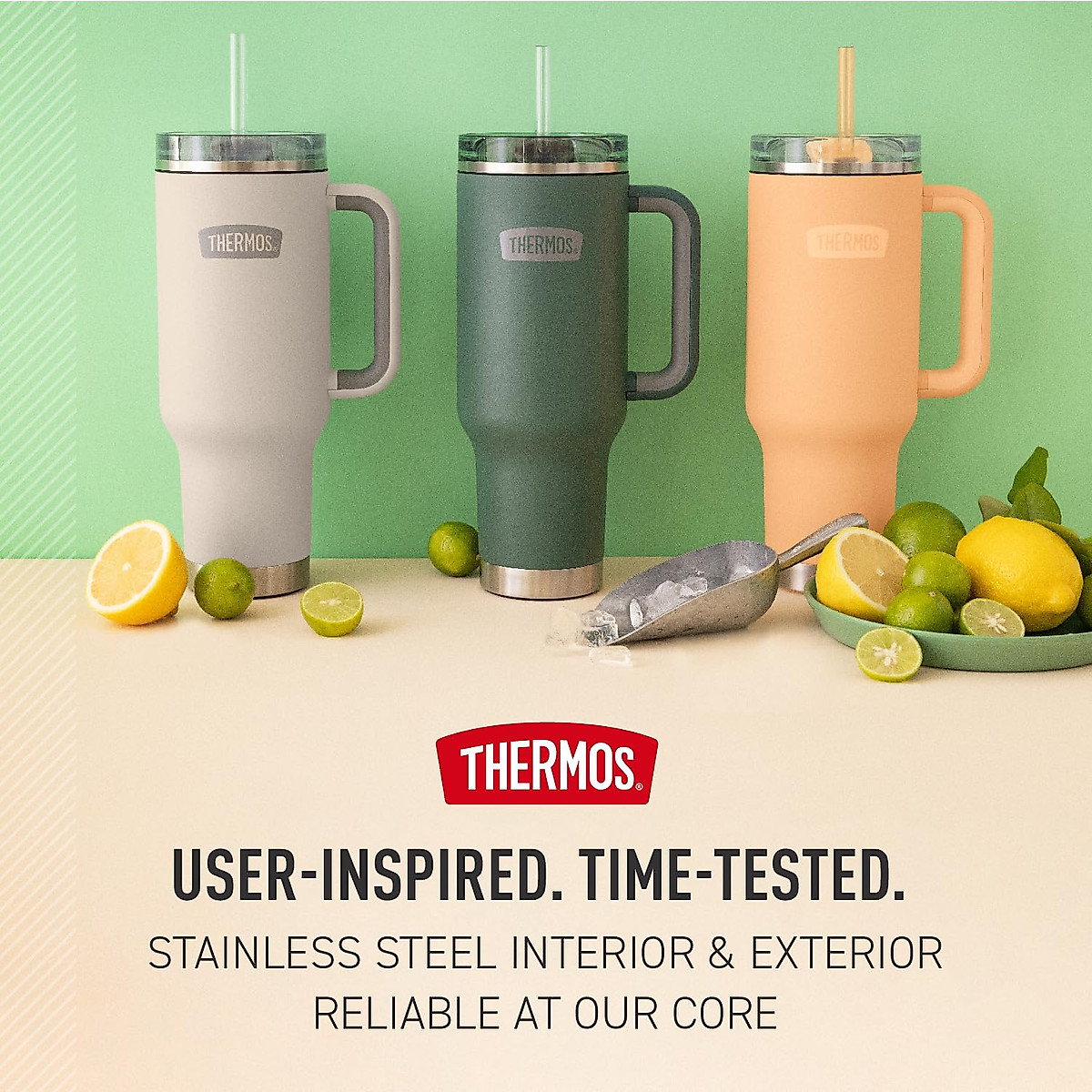 THERMOS Stainless Steel Cup Holder Mug - 40 Ounce, Granite - Insulated Tumbler with Lid and Straw, Plus Leak-Resistant Slide Lock