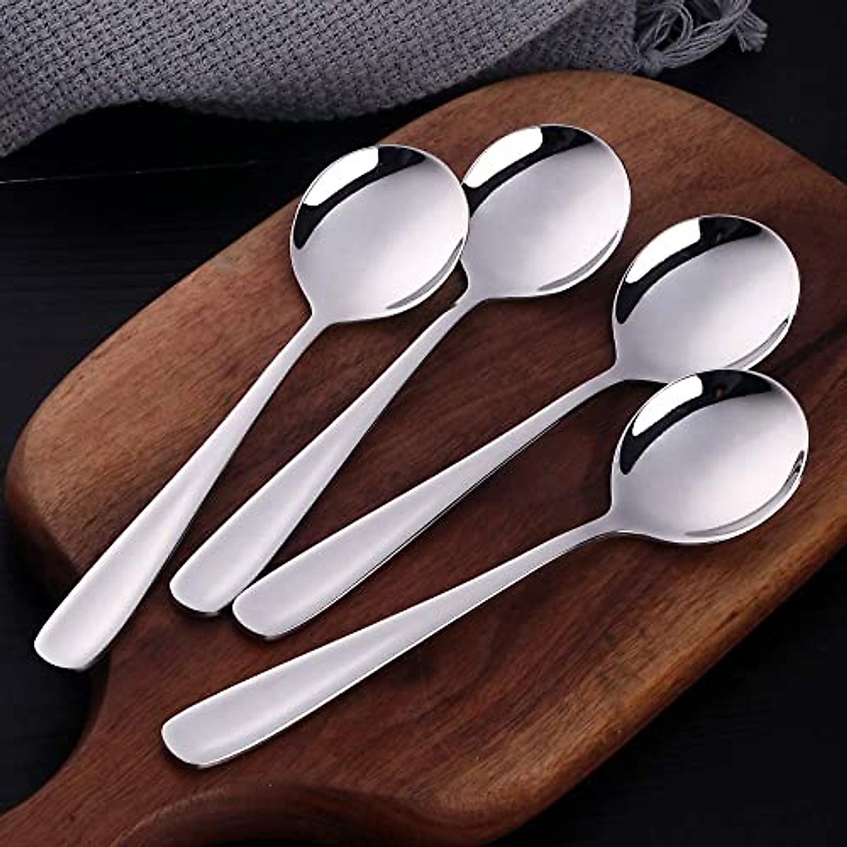 7-Inch Soup Spoons, Baikai Bouillon Spoon,18/10 Stainless Steel Finished Table Dinner Spoons Set of 4 (Silver)