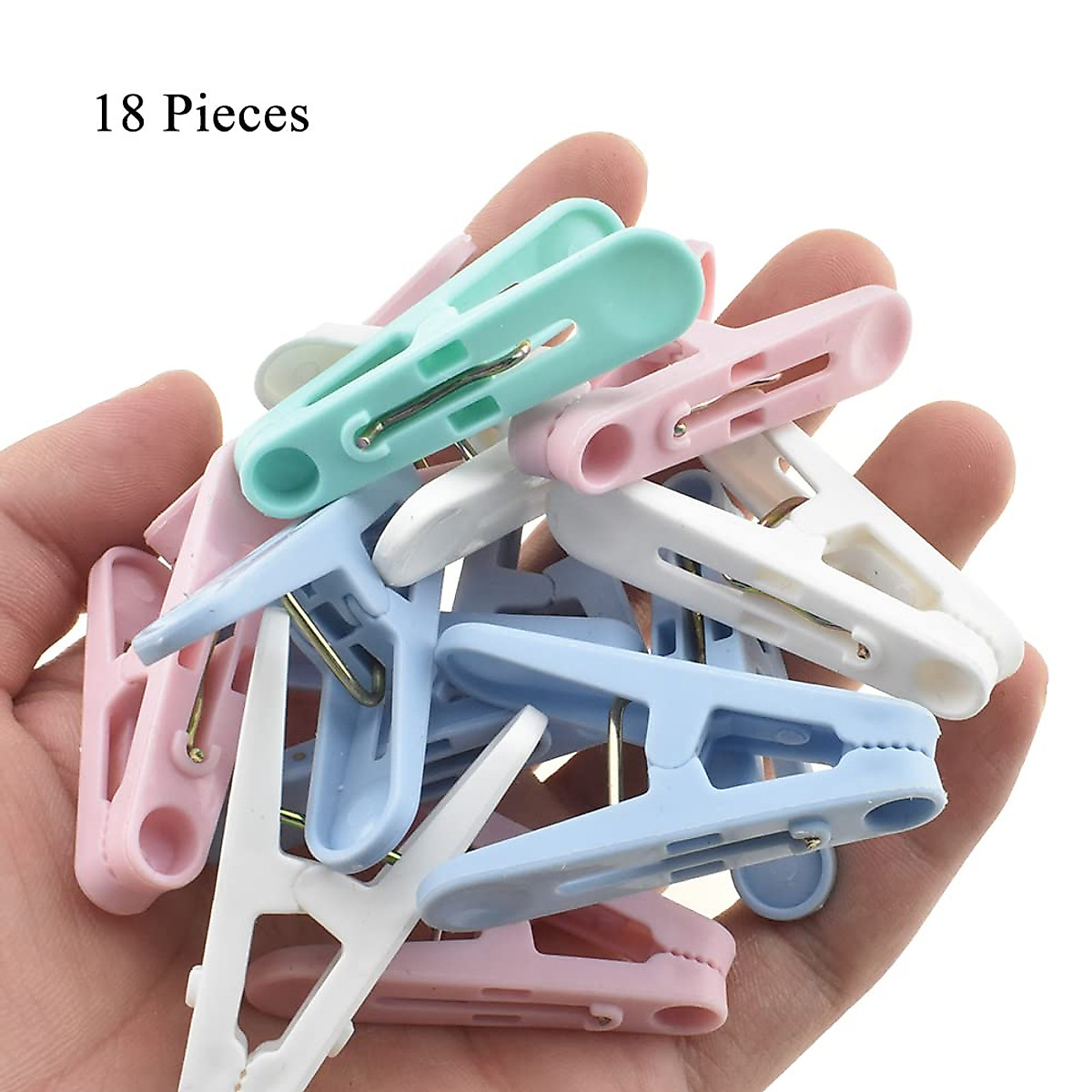 Hahiyo Plastic Clothespins Sock Clip Laundry 2inch Length with Spring Strong Grip Windproof Easy Pinch Hang Save Space Not Damage Leave Pinch Mark for Clothesline Towel Assorted 18PCS