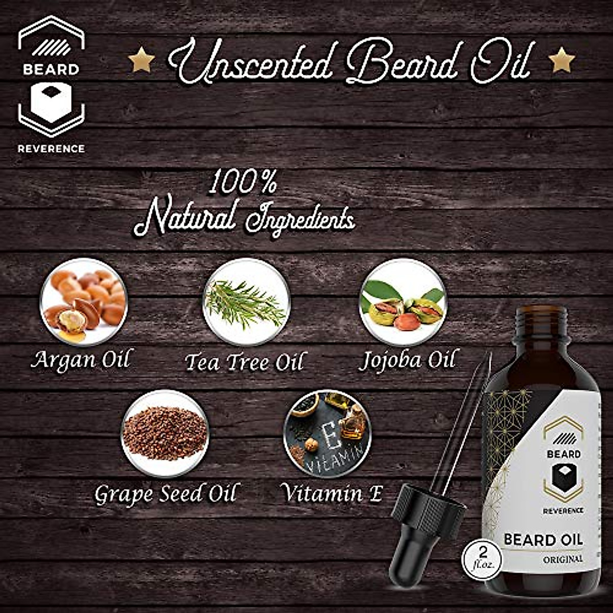 Beard Reverence All Natural Beard Oil (Unscented) Large 2oz Size - Premium Leave-in Conditioner, Softener, Moisturizer for Beard & Mustache Grooming, Health, Growth, and Care