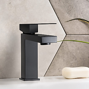 Matte Black Bathroom Faucet - Single Hole Bathroom Faucet Black - Smooth Faucet with 6 Inch Sink Deck Plate for 3 Hole Faucet - Modern Single Handle Bathroom Faucet.