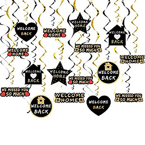Lnlofen Welcome Home Party Hanging Swirls Decorations, 24Pcs Gold Home Welcoming Party Hanging Swirl Supplies, Homecoming Party Welcome Back Home Family Hanging Decor