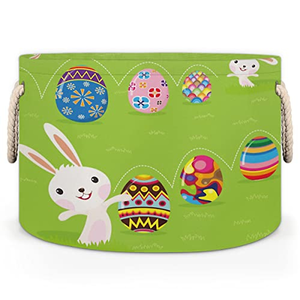 Easter Bunny Rabbit Eggs (6) Large Round Baskets for Storage Laundry Baskets with Handles Blanket Storage Basket for Bathroom Shelves Bins for Organizing Nursery Hamper Girl Boy