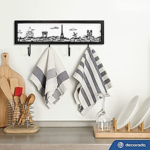 Decorada Paris Decor for Bedroom (4 Towel/Coat Hooks) Paris Bathroom Decor - Paris Wall Decor Made from Wood 3.5 x 16.9 & Wall Mounting Screws