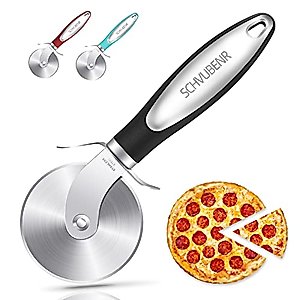 SCHVUBENR Premium Pizza Cutter - Stainless Steel Pizza Cutter Wheel - Easy to Cut and Clean - Super Sharp Pizza Slicer - Dishwasher Safe - Handles Large and Small Pizza - Corte De Pizza(Black)