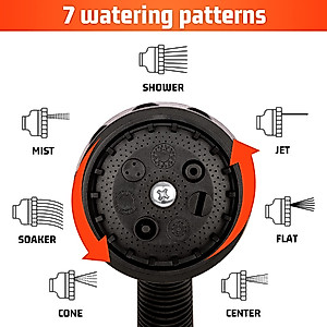 NEXCOVER Garden Hose Nozzle Sprayer - 7 Adjustable Watering Patterns Nozzle for Water Hose, Non-Slip Garden Spray Nozzle for Car Washing, Watering Plants, Pets Showering, Lawns Cleaning, Orange