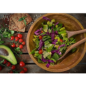 Fairwood Way Wooden Salad Bowl Set - 15" Extra Large Wooden Salad Bowl with Serving Utencils - Large 15 Inch Rustic Mango Wood Bowl, Salad Servers Included