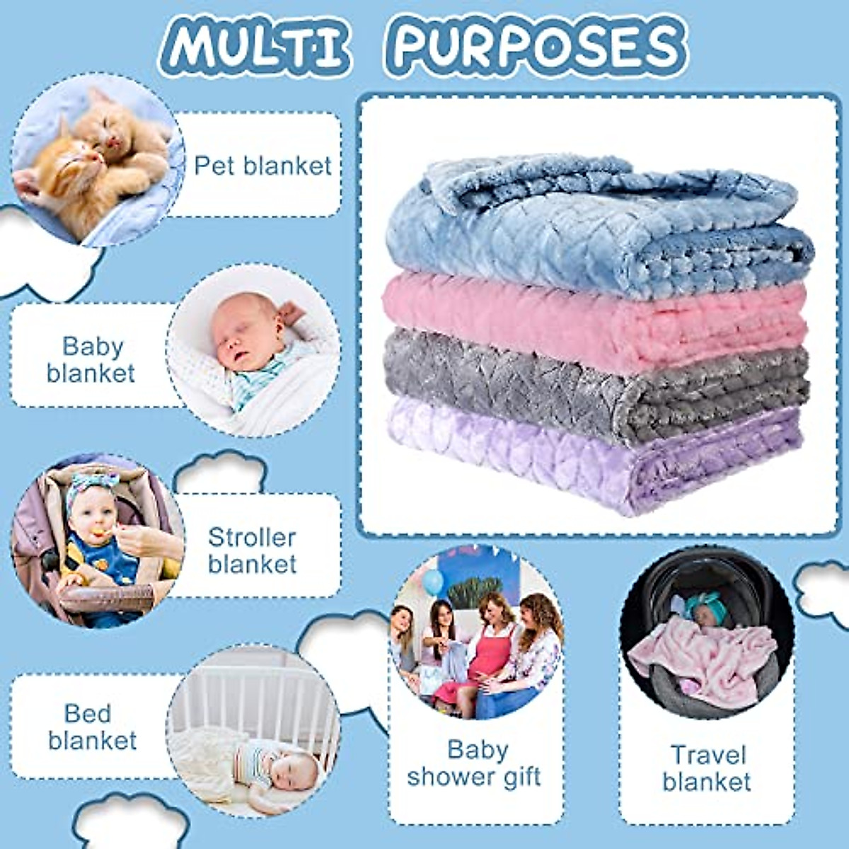 4 Pcs Baby Fuzzy Blanket Fluffy Baby Blanket for Boys and Girls Soft Warm Baby Receiving Blankets Fleece Nursery Bed Blanket Toddler Infant Newborn Flannel Receiving Blanket (Elegant Color)