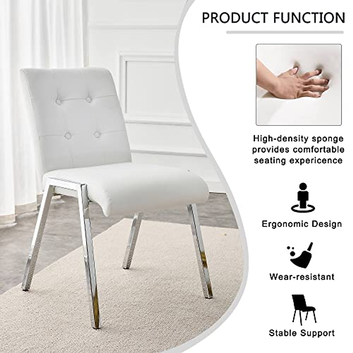 Dining Chairs Set of 4 for Kitchen Dining Room,Modern Kitchen Chairs,Armless High Back Dining Chair and Plating Metal Legs Leather Chair Applicable to Dining Room,Living Room and Office (White)