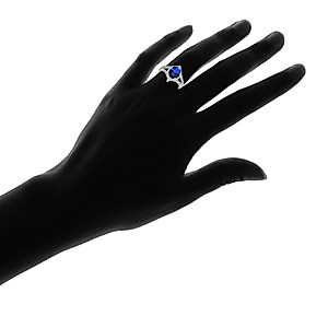 Lovve Sterling Silver Created Blue Sapphire & White Topaz Oval Fashion Split Shank Ring, Size 10