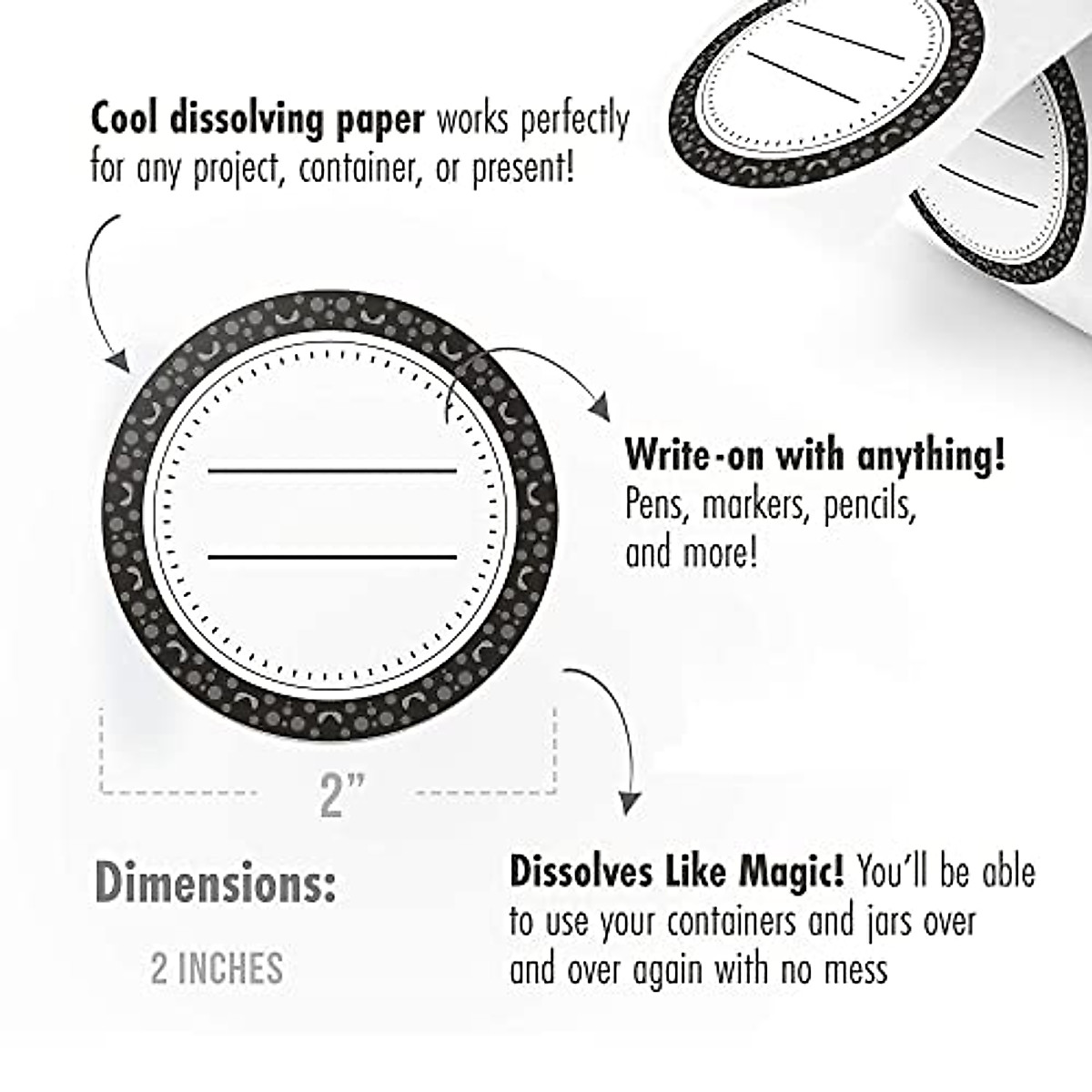 MESS Dissolvable Canning Labels for Jars – 200 Dissolvable Mason Jar Labels - Dissolvable Food Labels for Containers - Jam Homemade Canning Jar Labels Stickers - Removable Mason Jar Labels 2" Granite