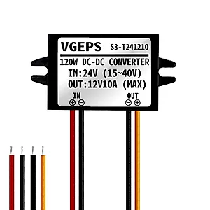 24V to 12V Step Down Converter 15~40Vdc to 12Vdc 0~10A MAX 0~120W Adaptive DC to DC Buck Converter Transformer Module Regulator Waterproof Car Power Supply(15~40V Input/12V 0~10A MAX Adaptive Output)