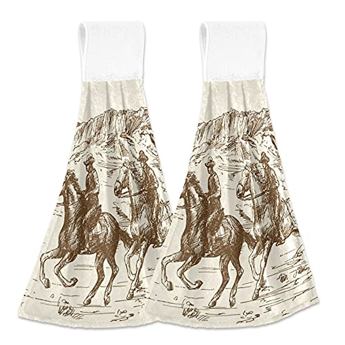 WELLDAY 2 Pcs Hanging Hand Towels Soft Absorbent Western Desert Cowboy Towel for Kitchen Bathroom