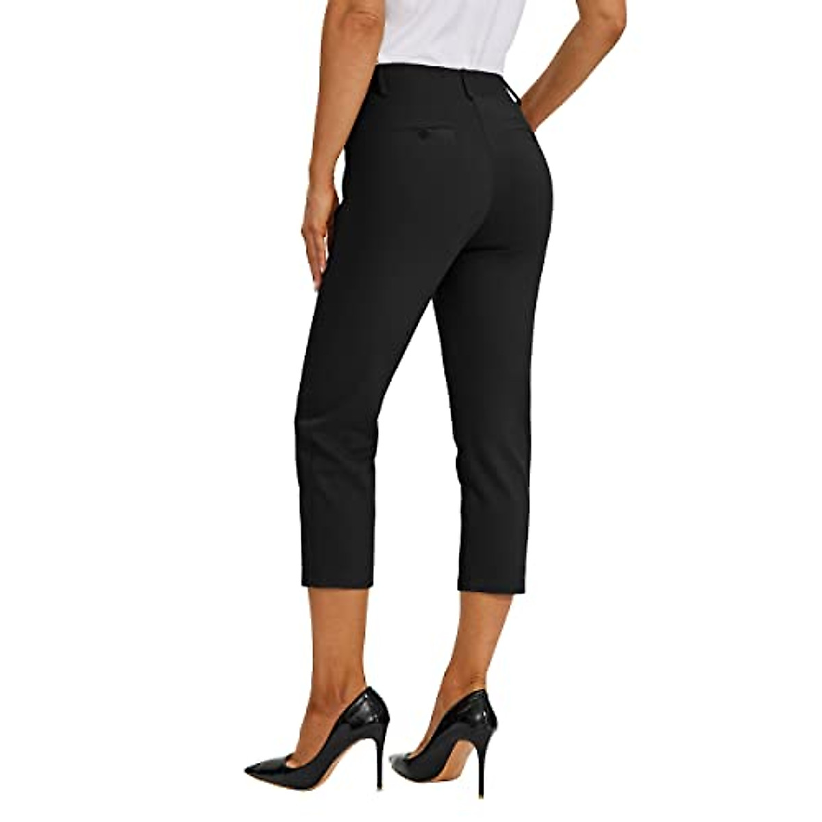 Willit Women's Capri Pants Dress Yoga Pants Work Capri Slacks Stretch Office Pants High Waisted 21" Black 16