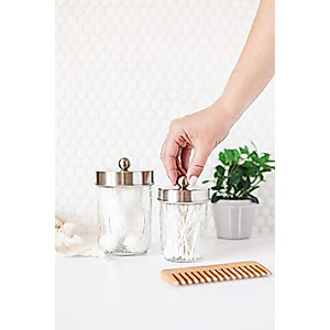 Jarmazing Products Apothecary Lid Storage Set with Ball Mason Jars - Farmhouse Home Decor for Vanity Organization - Luxury Bathroom, Kitchen and Office Accessories - Stainless Steel - Two Pack