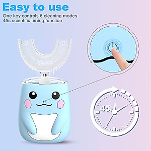 Kids Electric Toothbrush, U Shaped Ultrasonic Automatic Tooth Brush,Toothbrush with 2 Brush Heads,Six Cleaning Modes,IPX7 Waterproof,Cartoon Modeling Design for Toddler Children, Age 2-7 Blue¡­