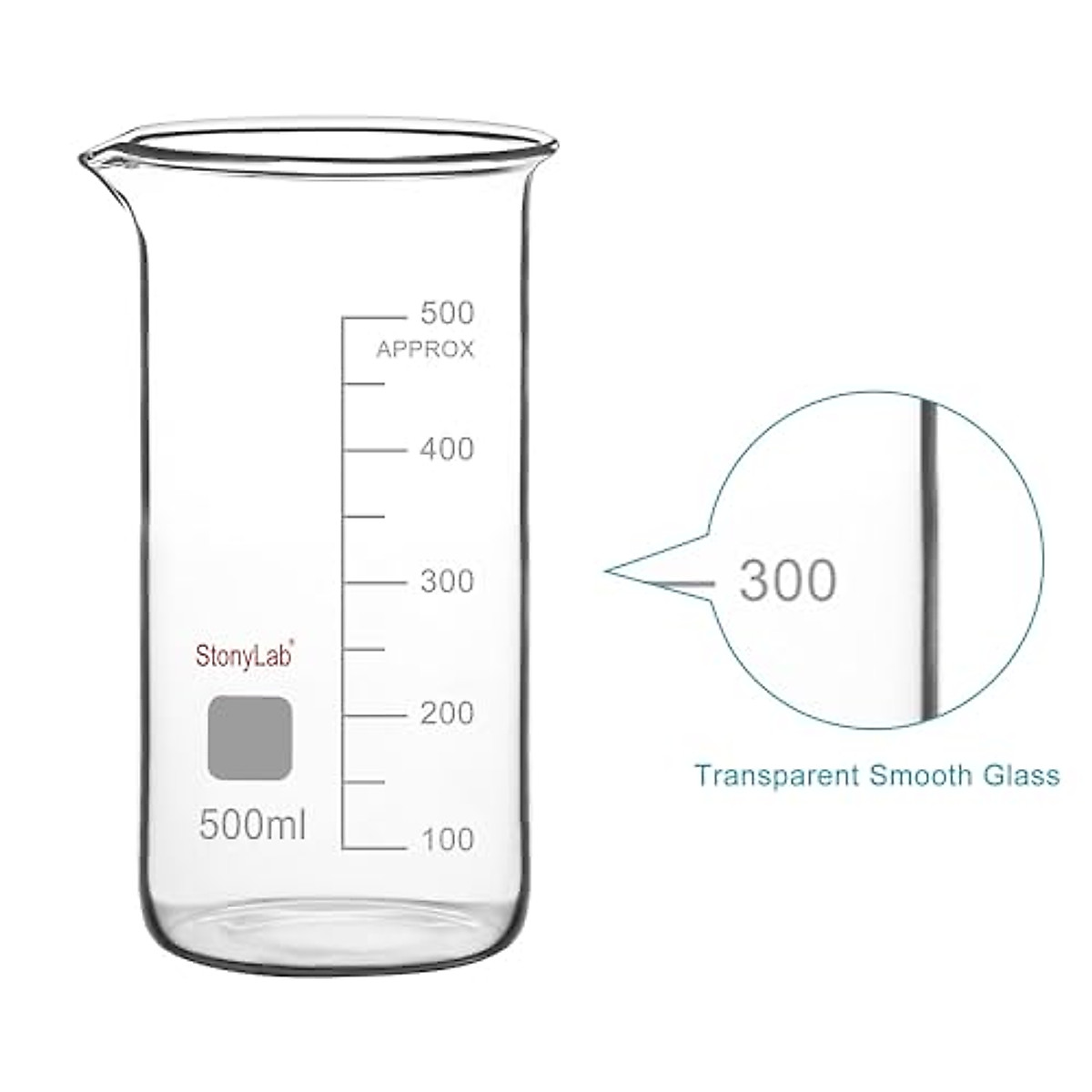 stonylab Glass Beaker, 1-Pack Borosilicate Glass Graduated Tall Beaker with Pouring Spout Lab Beaker, 500 ml