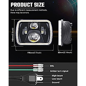 UNI-SHINE New DOT 5x7 LED Headlights 2PCS Sealed Beam 7x6 Led Headlights 110W 200% Brighter, Turn signal DRL Hi/Low Beam Compatible with Jeep XJ YJ express Pickup H6054 H5054 6052 6053 Replacement