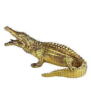 BRASSTAR Brass Crocodile Statue 9.8”(H) Egyptian Oriental Sculpture Home Garden Ornament Handcraft Alligator Gift Collection PTZY013
