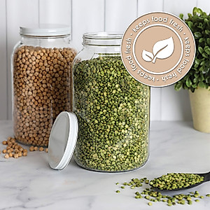 kitchentoolz 4 Pack - 1 Gallon Glass Large Mason Jars Wide Mouth with Airtight Metal Lid - Safe for Fermenting Kombucha Kefir Kimchi, Pickling, Storing and Canning- Dishwasher Safe- Made in USA