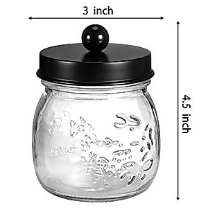 Mason Jars,Bathroom Apothecary Jars, Farmhouse Decor,Bathroom Vanity Storage Organizer Holder Glass for Qtips,Cotton Swabs,Rounds,Bath Salts,Cotton Ball - Rust Proof Stainless Steel Lid/Black